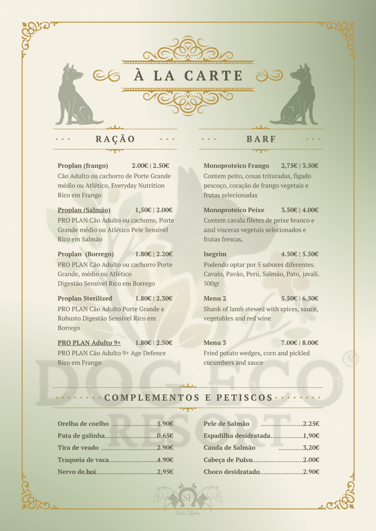 Sabores do Resort – Menu Gastronômico Canino - Dog Eco Resort